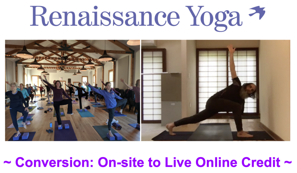 Class Conversion: On-Site Class Credit ==> Live Online - Renaissance Yoga